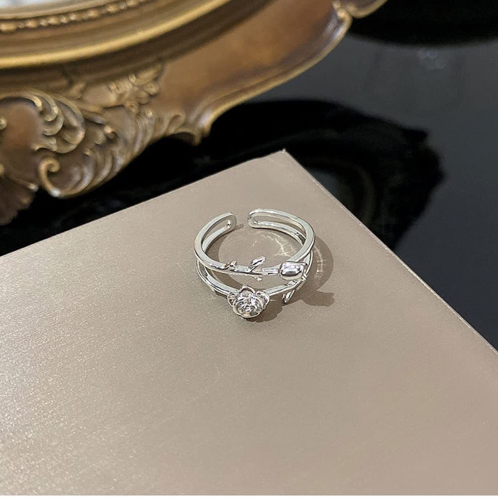 OIDIMS Rose Flower Adjustable Ring Promise Statement for Women Wedding Engagement Stacking Finger Open Ring Extendable Delicate Everyday Ring Personalized Jewelry Friend Valentine's Day Gifts