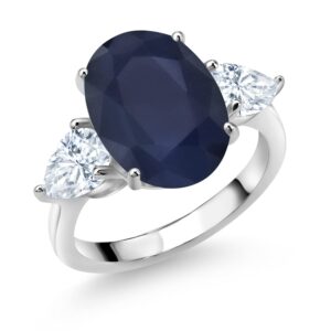 gem stone king 925 sterling silver blue sapphire & white moissanite ring for women | 7.91 cttw | 14x10mm oval & 7x5mm pear shape | available in size 5, 6, 7, 8, 9