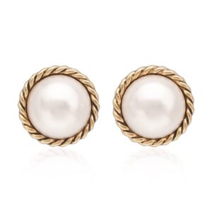 mierfyni pearl stud earrings, gold pearl earrings studs, faux pearl earrings for women gold plated 18k, big gold stud earrings mabe pearl button with gold twist trim