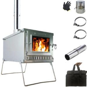 danchel outdoor sectorwing is7 portable wood stove for tent camping, folding tent stove with 7.2ft chimney wood burning 304 stainless steel, 2.76''dia.