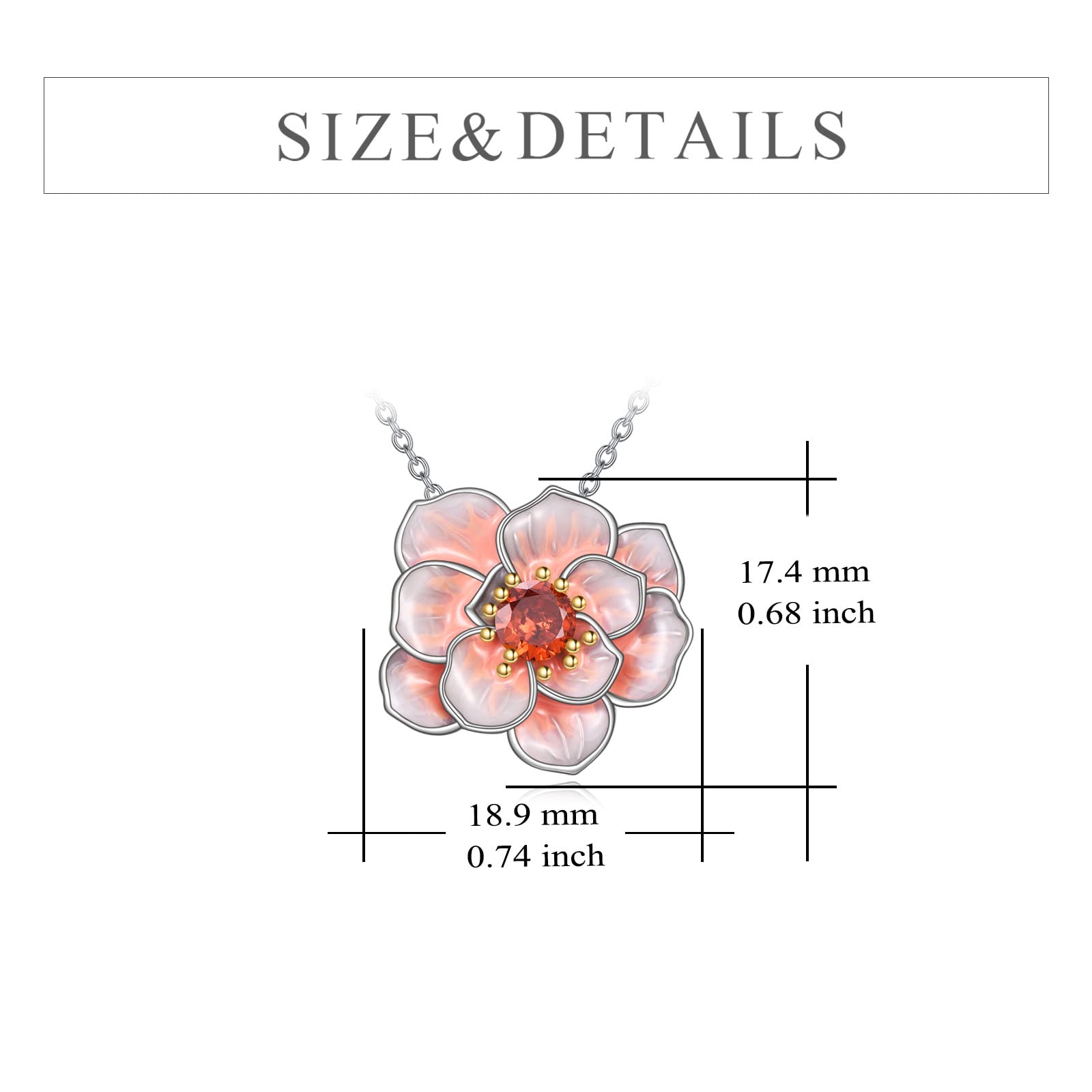 YFN Pink Peony Flower Pendant Necklace Sterling Silver Enamel Flower Jewelry Gifts for Women Mother Gifts