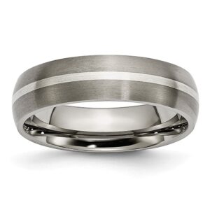 auriga fine jewelry titanium brushed with sterling silver inlay 6mm anniversary weeding band size 8.5