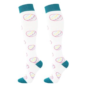 junely easter compression socks for women 20-30 mmhg knee high for running work support nurses pregnancy travel sports swelling white