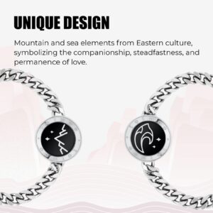 TOTWOO Long Distance Bracelets for Couples, Vibration & Light Up Bracelet, Montain & Sea Long Distance Relationship Gifts for Girlfriend Boyfriend, Bluetooth Smart Pairing Jewelry (Cuban Chain | Silver Silver)