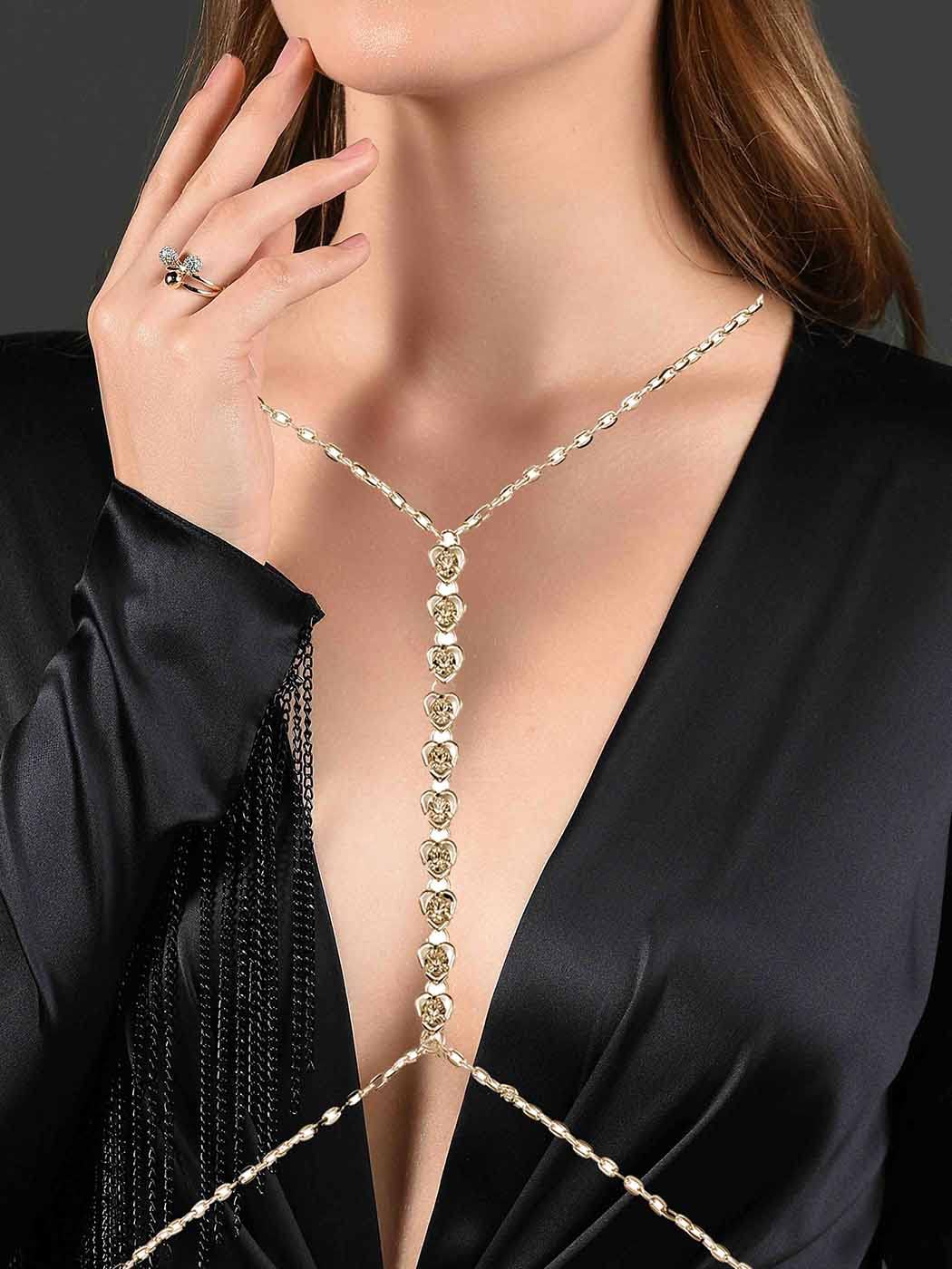 Blindery Sexy Body Chains Layered Rhinestone Body Jewelry Colorful Crystal Belly Chain Luxurious Necklace Party for Women and Girls (Love-G)