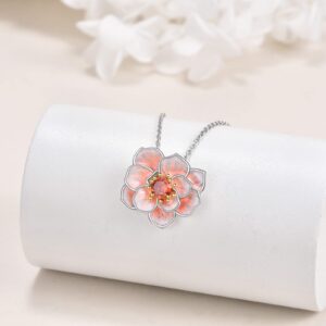 YFN Pink Peony Flower Pendant Necklace Sterling Silver Enamel Flower Jewelry Gifts for Women Mother Gifts