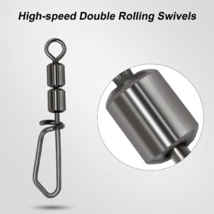 Lilistar 30/20pcs High Speed 2 Roller Swivels Rolling Ball Bearing Snap Swivels Stainless Steel Fishing Swivels with T-Shape Snap Fishing Tackle Kit Fishing Accessories