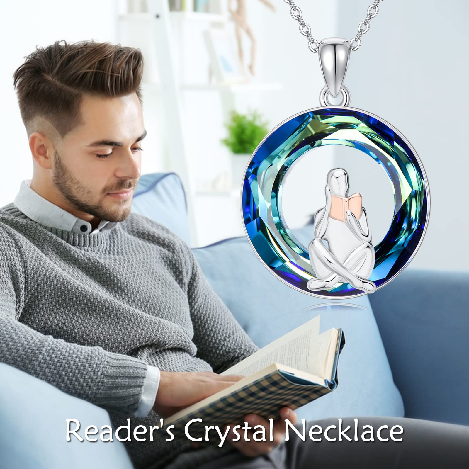 Vadmans 925 Sterling Silver Book Necklace Crystal Pendant Necklace for Women Book Lovers Jewelry Gifts for Readers Book Club Staff Librarian