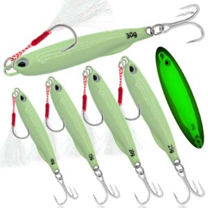 luminous fishing jigs spoons lures, metal long casting jigging spoon lure vertical hard swimbait for walleye bass trout freshwater & saltwater (5pcs 0.35oz 0.53oz 0.7oz 1.06oz & 1.41oz)