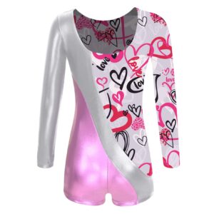 VernLan Girls Sequined Gymnastic Leotard Kids Long Sleeve Metallic Athletic Jumpsuit for Performance Dancewear Pink 10 Years