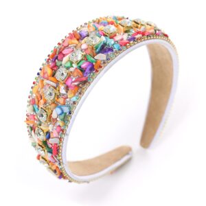 gmmidea rhinestone women headband sparkle diamond crystal headband padded wide hairband glitter hair accessories for women girls rainbow