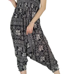 Your Cozy Harem Pants for Women Hippie Boho Clothes Mc Hammer Pants Jumpsuit Casual Loose Beach Sweatpants Comfortable Baggy Boho Yoga Trousers (Black Elephant_S)