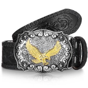 photect western leather buckle belts cowboy animals buckle belt embossed cowboy belts for men, 1.5 inch wide (black, 45.3 inch)