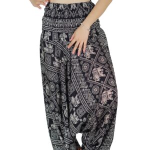 Your Cozy Harem Pants for Women Hippie Boho Clothes Mc Hammer Pants Jumpsuit Casual Loose Beach Sweatpants Comfortable Baggy Boho Yoga Trousers (Black Elephant_S)