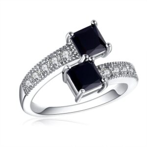 SUKKCCNO S925 Silver Women's Black Double-Head Zircon Ring AAA Cubic Zirconia Fashion Ring Simple Vintage Ring (Size 8)