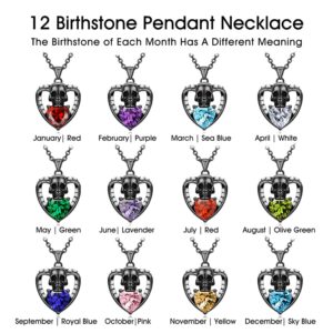 GTISKL Gothic Skull Punk Birthstone Birthday Pendant Necklace For Women Heart purple Red crystal Zircon Christmas Valentine's Mother's Day Jewelry Gifts (Heart-3-March-Sea Blue)