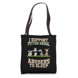 i support putting animal abusers to sleep tote bag