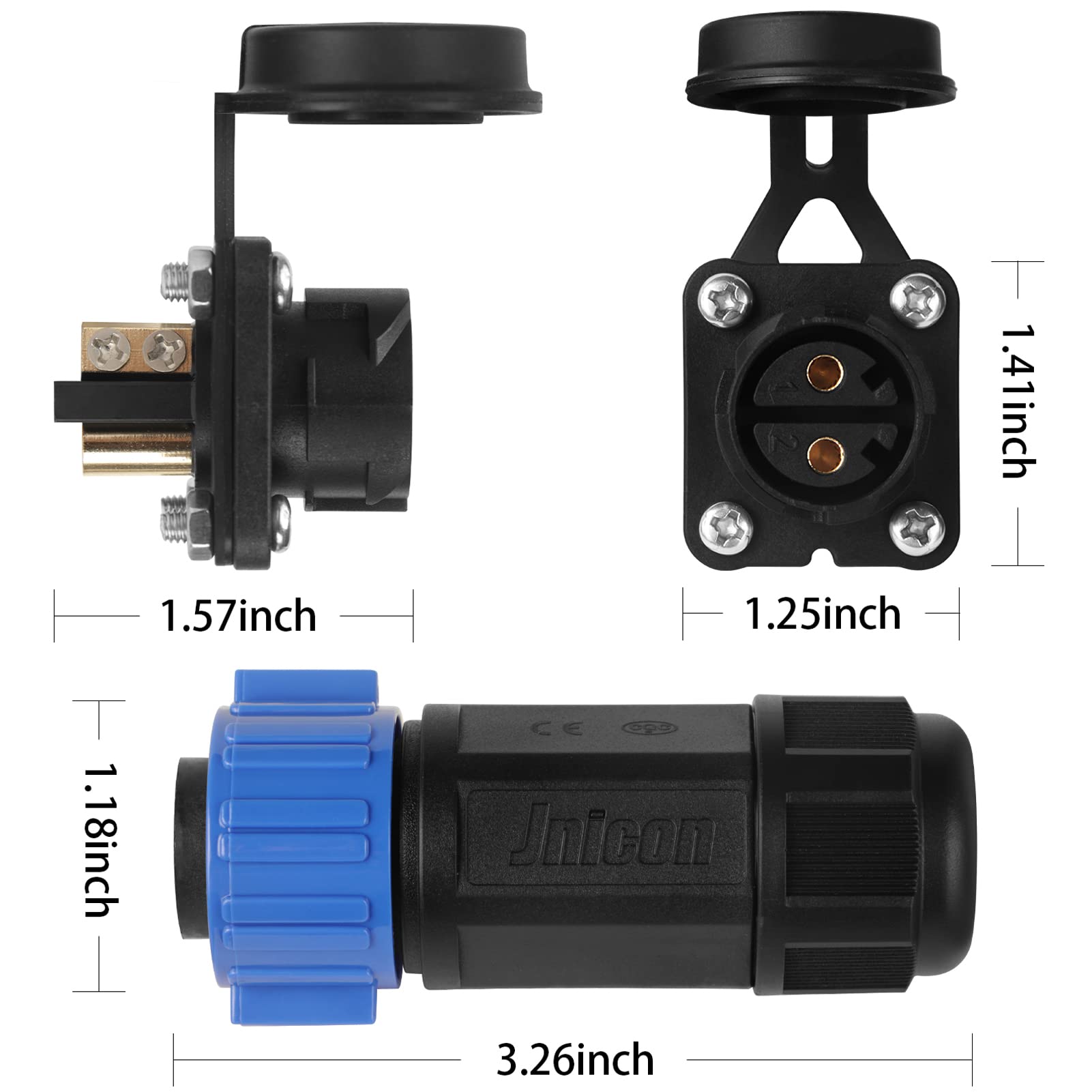 Trolling Motor Plug Receptacle Set, 12V/24V/ 36V/48V Plug for Trolling Motor/Down Rigger/Fishing Reel,Waterproof Marine Boat DC Power Connector 2Pack