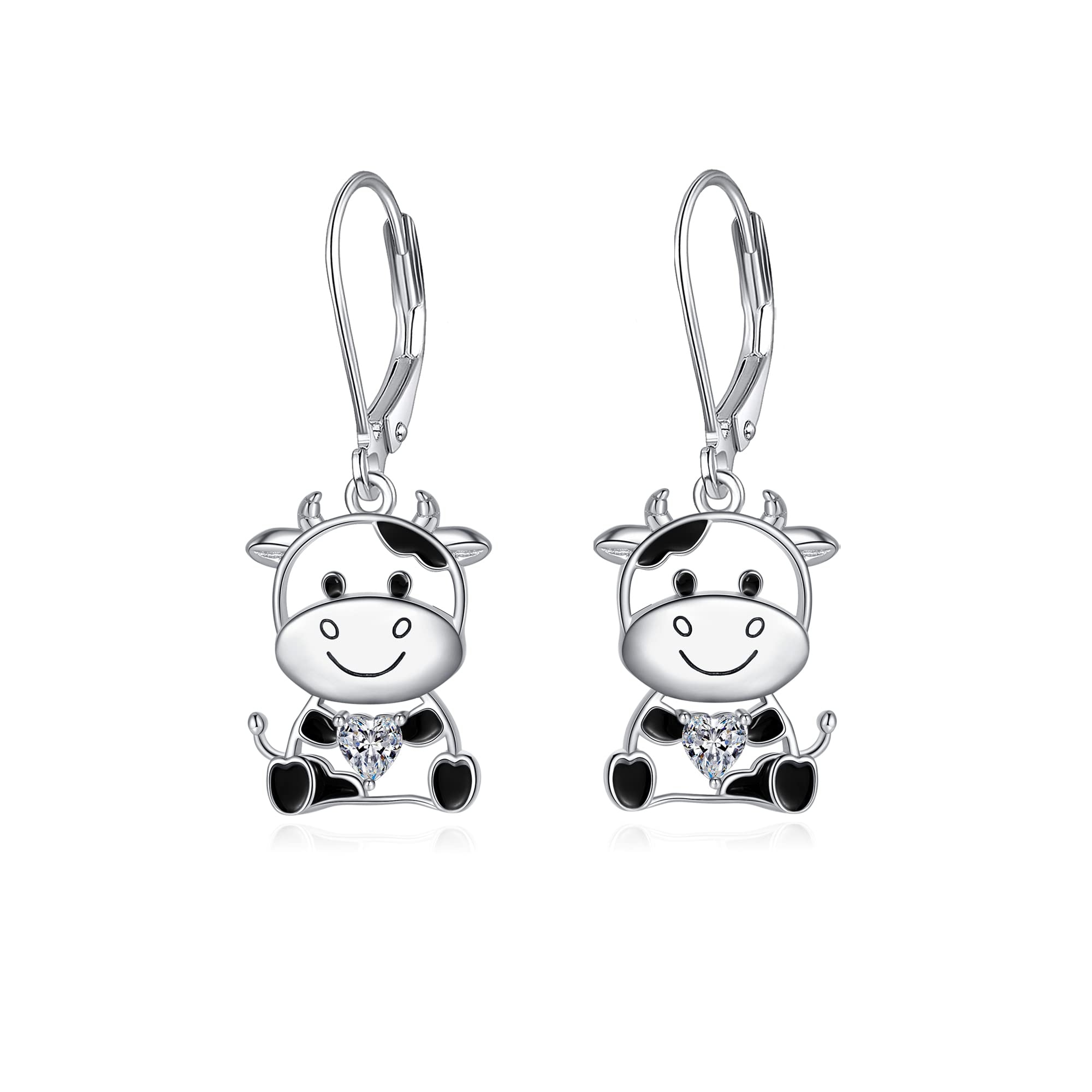 Fryneauy Cow Dangle Earrings for Women 925 Sterling Silver Cow Drop Earring Leverback Cow Jewelry Gifts for Women