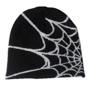 dicusph y2k gothic spider pattern wool acrylic knitted hat women beanie winter warm beanies men casual skullies outdoor (black)