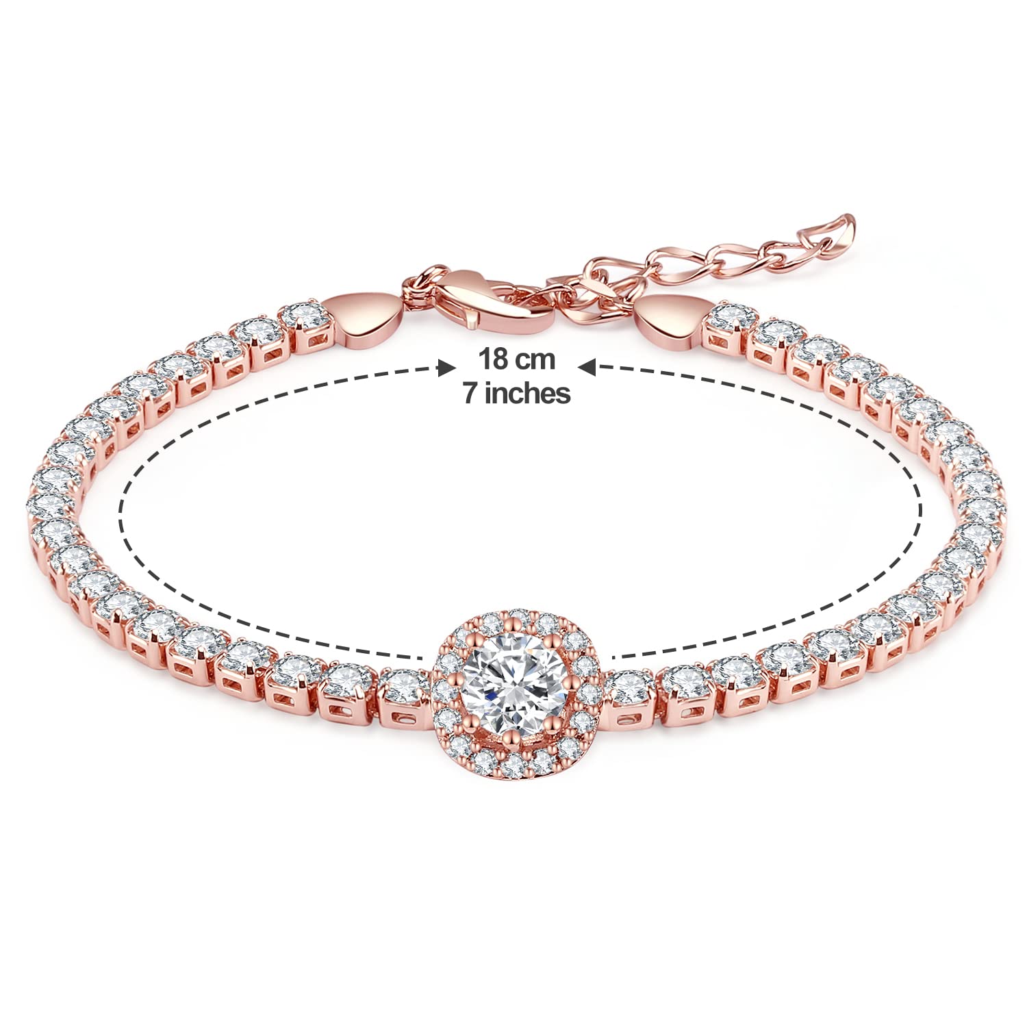 Menton Ezil Fasion Jewelry Tennis Bracelets For Women 18K Gold Plating Adjustable Bracelets And Earring Sets With Crystal For Wife Girlfriend Or Mothers Idea Gift For Mother's day (Rose Gold)