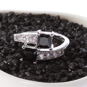 SUKKCCNO S925 Silver Women's Black Double-Head Zircon Ring AAA Cubic Zirconia Fashion Ring Simple Vintage Ring (Size 8)