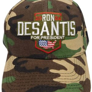 Trade Winds Ron Desantis for President 2024 USA Map Woodland Camouflage Camo Adjustable Embroidered Cotton Polyester Blend Hat Cap