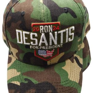 Trade Winds Ron Desantis for President 2024 USA Map Woodland Camouflage Camo Adjustable Embroidered Cotton Polyester Blend Hat Cap