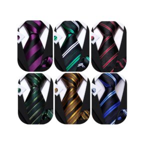 barry.wang 6 pcs men ties set silk business fashion woven necktie handkerchief cufflinks paisley stripe wedding party