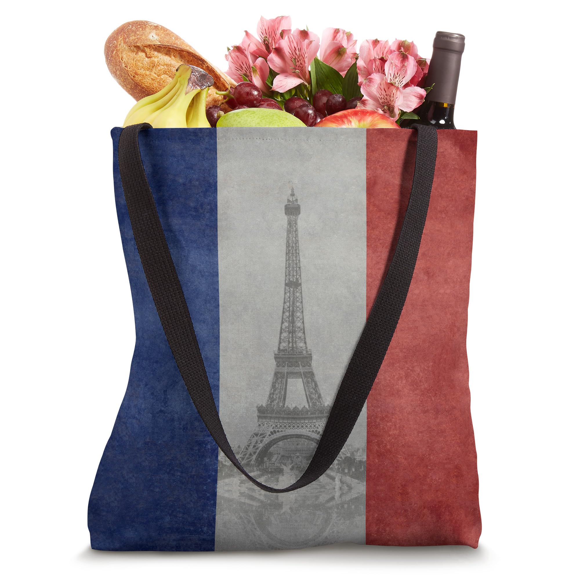 French Flag Vintage Postcard Style with Eiffel tower Tote Bag