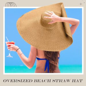 2 Pcs Oversized Beach Hat for Women UV Protection Large Wide Brim Foldable Beach Hat Floppy Beach Cap for Summer Outdoor (Black and Brown)