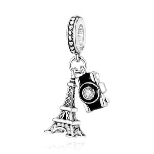 valgacls eiffel tower camera charms 925 sterling silver charms for bracelets necklace valentine's day mother's day jewelry gift for women