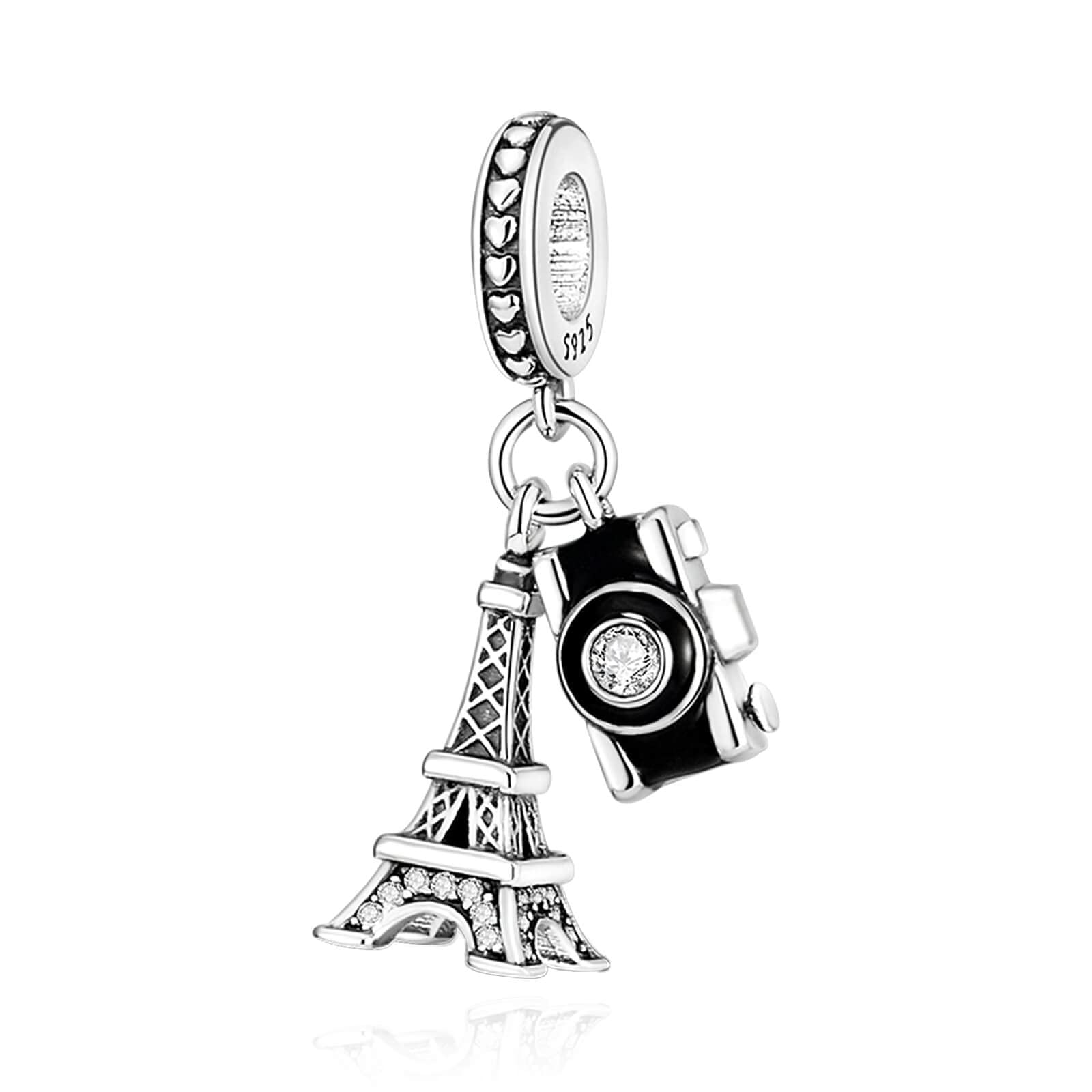 VALGACLS Eiffel Tower Camera Charms 925 Sterling Silver Charms for Bracelets Necklace Valentine's Day Mother's Day Jewelry Gift for Women