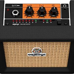 Orange Crush Amp Black Mini 3W Analogue Combo Battery Powered Amp Bundle with AC Power Adapter, 9V Battery & Polishing Cloth - Electric Bass Guitar Amp, Portable Practice Amp, Mini Speaker Amplifier