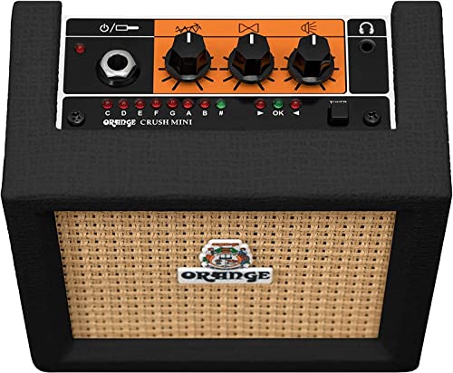 Orange Crush Amp Black Mini 3W Analogue Combo Battery Powered Amp Bundle with AC Power Adapter, 9V Battery & Polishing Cloth - Electric Bass Guitar Amp, Portable Practice Amp, Mini Speaker Amplifier