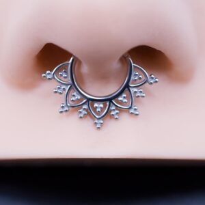 FANSING 16g Surgical Steel Septum Rings 8mm Lotus Septum Jewelry with Beaded balls Helix Piercing Jewelry 16 Gauge