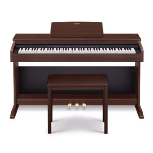 Casio AP-270 Celviano Digital Cabinet Piano - Walnut Bundle with Furniture Bench, Headphones, Online Piano Lessons, Austin Bazaar Instructional DVD, and Polishing Cloth