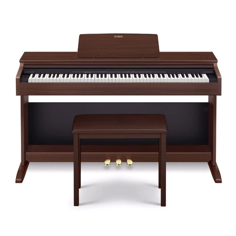 Casio AP-270 Celviano Digital Cabinet Piano - Walnut Bundle with Furniture Bench, Headphones, Online Piano Lessons, Austin Bazaar Instructional DVD, and Polishing Cloth