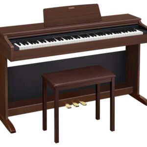 Casio AP-270 Celviano Digital Cabinet Piano - Walnut Bundle with Furniture Bench, Headphones, Online Piano Lessons, Austin Bazaar Instructional DVD, and Polishing Cloth