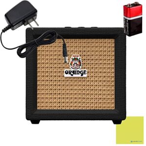 orange crush amp black mini 3w analogue combo battery powered amp bundle with ac power adapter, 9v battery & polishing cloth - electric bass guitar amp, portable practice amp, mini speaker amplifier