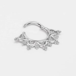 FANSING 16g Surgical Steel Septum Rings 8mm Lotus Septum Jewelry with Beaded balls Helix Piercing Jewelry 16 Gauge