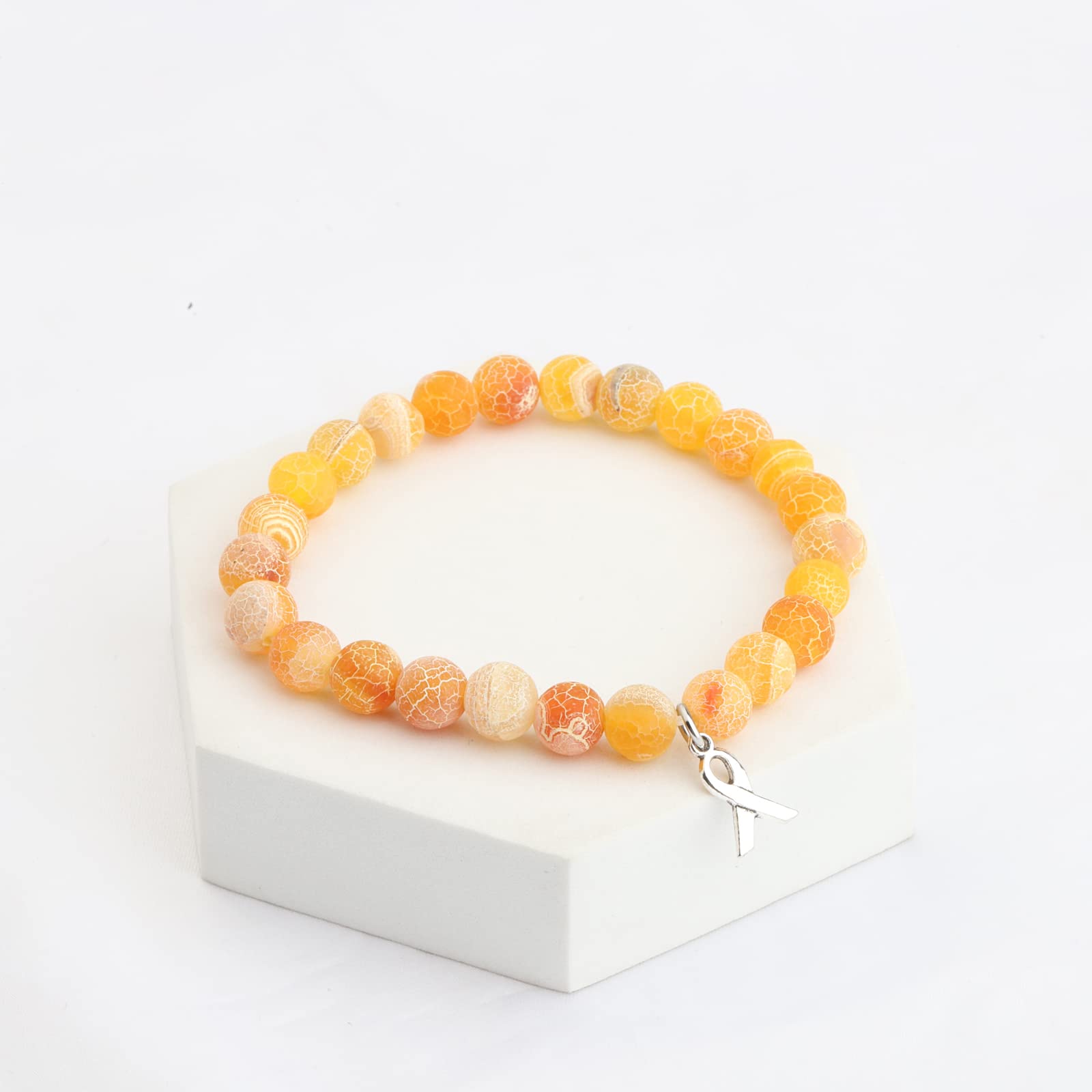 CENWA Orange Awareness Beads Bracelet Orange Awareness Ribbon Survivor Gift Leukemia Awareness Bracelet Leukemia Warrior Gift (Orange Awareness Beads)