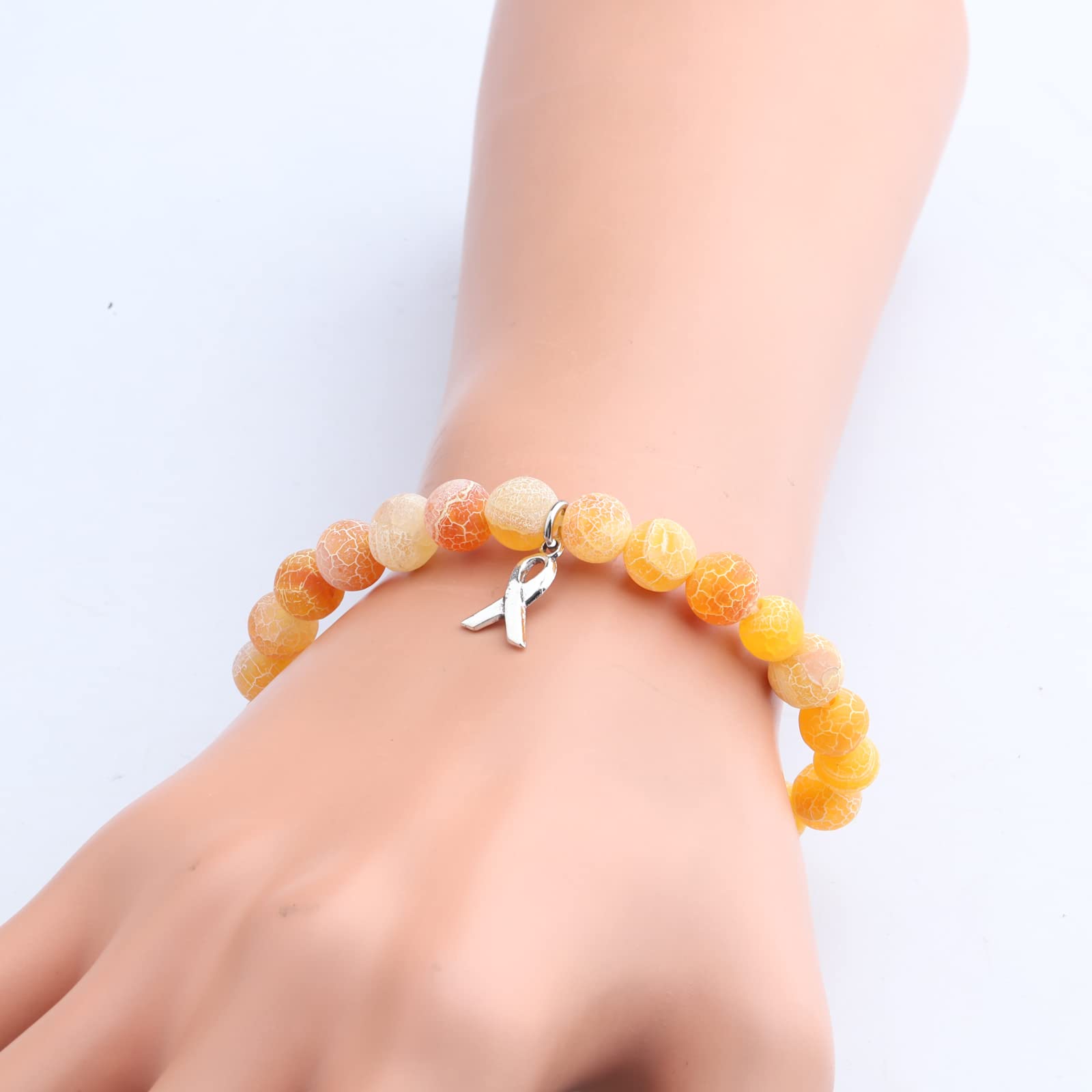 CENWA Orange Awareness Beads Bracelet Orange Awareness Ribbon Survivor Gift Leukemia Awareness Bracelet Leukemia Warrior Gift (Orange Awareness Beads)