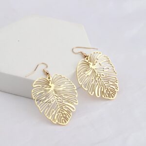 Monstera Gold Earrings Leaf Earrings Dainty Monstera Leaf Earrings Monstera Jewelry (leaf Earrings)