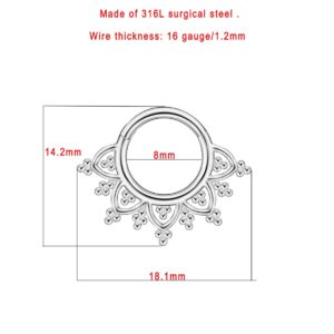 FANSING 16g Surgical Steel Septum Rings 8mm Lotus Septum Jewelry with Beaded balls Helix Piercing Jewelry 16 Gauge