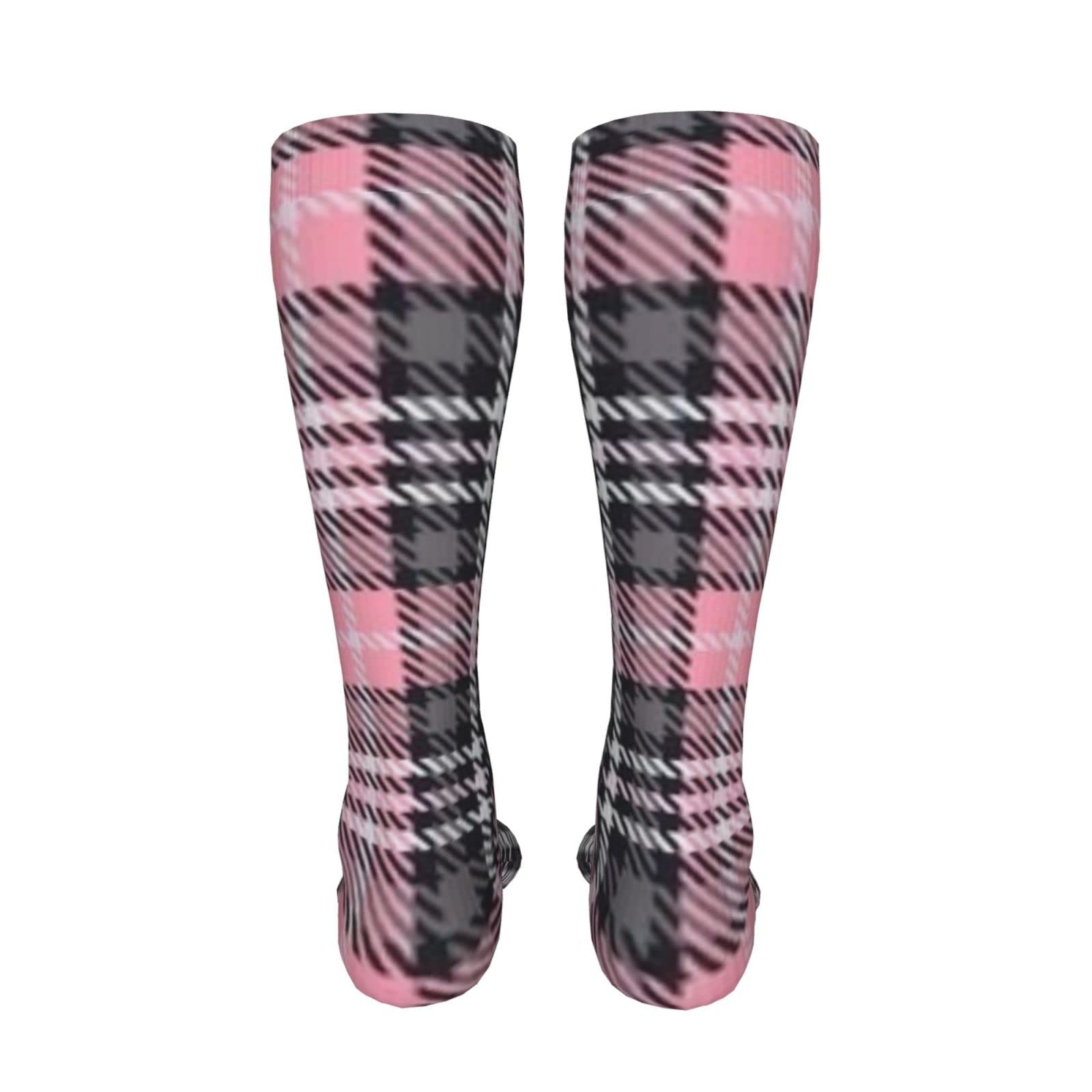 Stocakes Compression Socks for Women & Men Pink Tartan Long Knee Thigh High Socks is Best Support for Athletic Running,Cycling