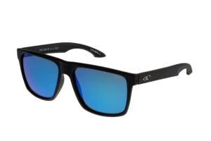 o'neill harlyn 2.0 large fit polarized sunglasses for men, 57 mm, uv400 protection, matte black with blue mirror lens