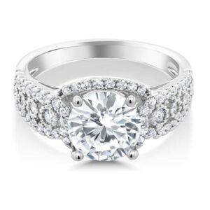 gem stone king round white zirconia engagement ring for women (3.50 cttw, available in size 7, 8)