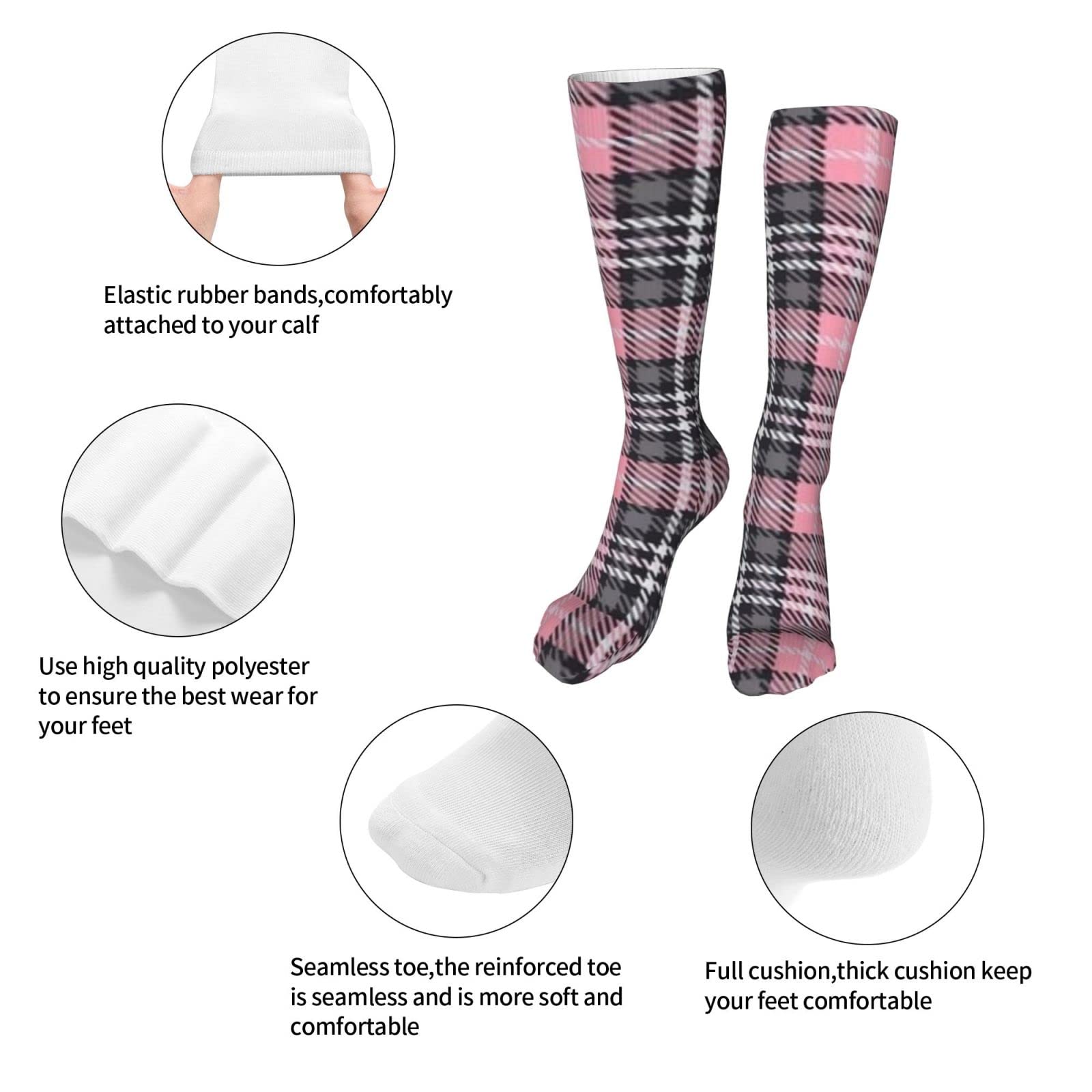 Stocakes Compression Socks for Women & Men Pink Tartan Long Knee Thigh High Socks is Best Support for Athletic Running,Cycling