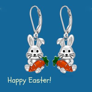 Easter Earrings Bunny Earrings for Women Sterling Silver Dangle Fun Cute Rabbit Hypoallergenic Easter Bunnies Gifts